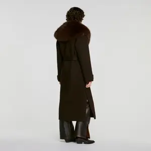 Sandro Long Coat With Faux Fur Collar