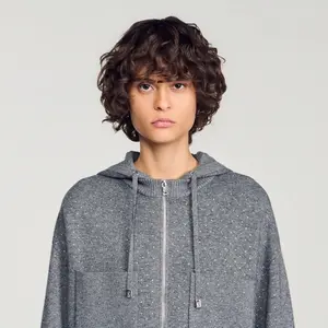 Sandro Hooded Rhinestone Cardigan