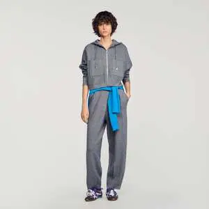 Sandro Hooded Rhinestone Cardigan - Grey