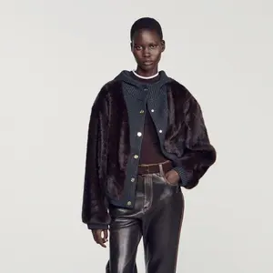 Sandro Faux Fur And Knit Jacket