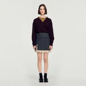 Sandro Short Skirt With Lace Panel