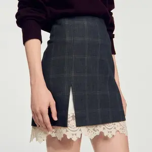 Sandro Short Skirt With Lace Panel