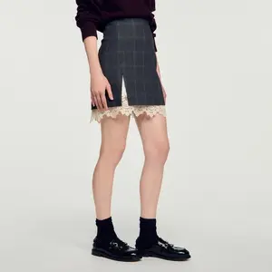 Sandro Short Skirt With Lace Panel
