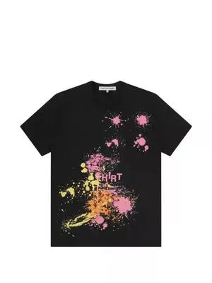 Comme Des Garçons Paint-splatter Logo-print T-shirt - Black