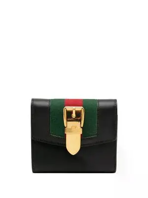Gucci 2000-2015 Calfskin Web Sylvie Trifold Wallet Small Wallets - Black