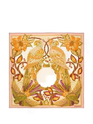 FERRAGAMO Parrots Print Silk Scarf - Orange
