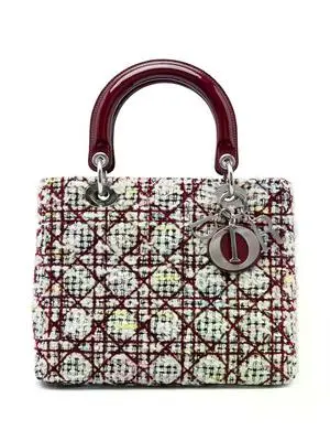Dior 2011 Medium Tweed Cannage Lady Satchel - Red