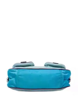 Prada 2013-2026 Saffiano Trimmed Tessuto Front Pocket Zip Top Shoulder Bag