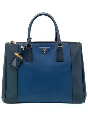 Prada 2010-2026 Medium Bicolor Saffiano Lux Galleria Double Zip Satchel - Blue