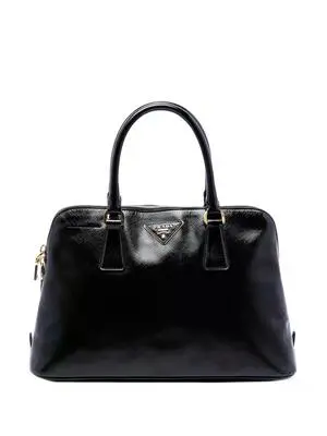 Prada 2010-2026 Medium Saffiano Vernice Promenade Satchel - Black