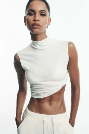 Alo Yoga Semi Sheer Mock Neck Oasis Tank Top - Ivory