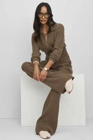 Alo Yoga Cashmere Wool Low-rise Harmony Trouser Long Java Brown Heather