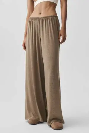 Alo Yoga Semi Sheer High-waist Oasis Wide Leg Pants Regular - Java Brown Heather