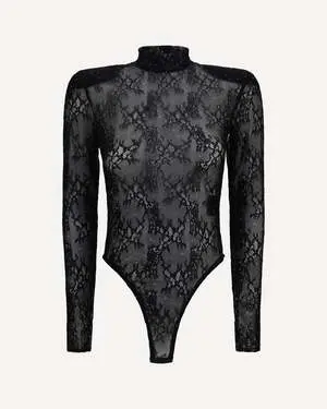 NISSA Long-sleeve Lace And Rhinestone Bodysuit