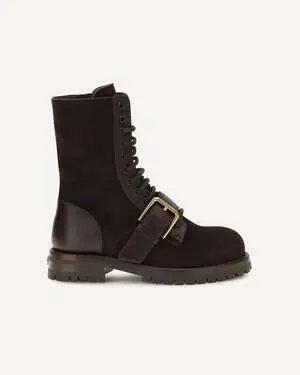 Dolce & Gabbana Leather And Suede Buckle Ankle Boots