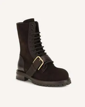 Dolce & Gabbana Leather And Suede Buckle Ankle Boots