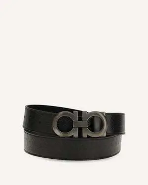 FERRAGAMO Reversible Gancini Leather Belt - Black