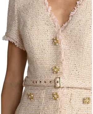 Mac Duggal Boucle Top With Pleated Chiffon Skirt Midi Dress