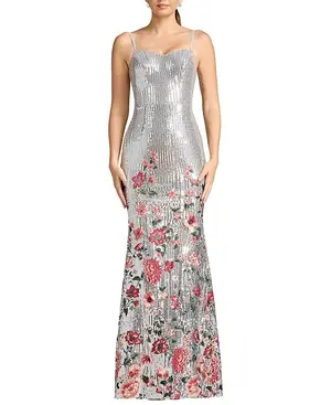 Dress The Population Giovanna Embellished Sequin Floral Mermaid Gown - Silver Multi