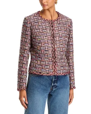 Aqua Shine Tweed Collarless Jacket Exclusive