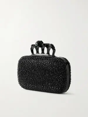 Alexander McQueen Knuckle Crystal-embellished Suede Clutch