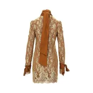 Saint Laurent Metallized Lace And Silk Mini Dress