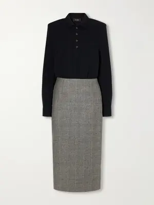 WILLY CHAVARRIA Polo Wool-blend Piqué And Prince Of Wales Midi Dress - Multi