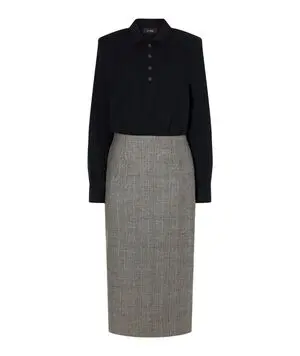 WILLY CHAVARRIA Polo Wool-blend Piqué And Prince Of Wales Checked Midi Dress - Multi