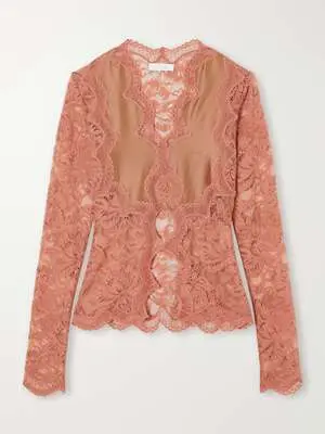 Rabanne Lace-trimmed Stretch-satin Blouse - Camel