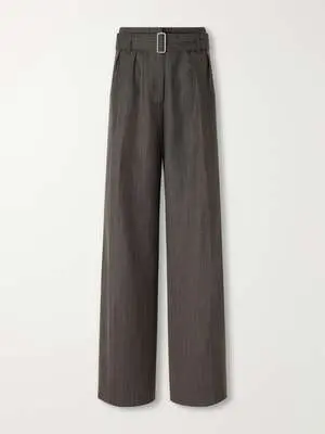 Our Legacy Soar Belted Pinstriped Cotton And Wool-blend Woven Wide-leg Pants - Dark Gray