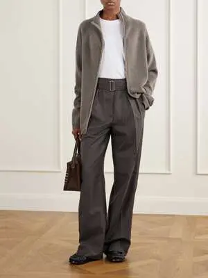 Our Legacy Soar Belted Pinstriped Cotton And Wool-blend Woven Wide-leg Pants - Dark Gray