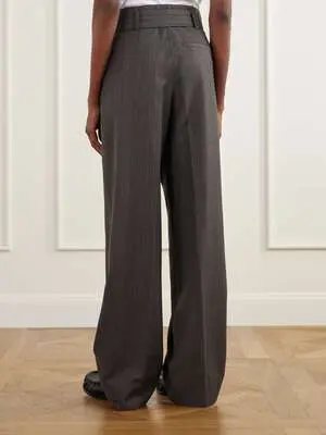 Our Legacy Soar Belted Pinstriped Cotton And Wool-blend Woven Wide-leg Pants - Dark Gray
