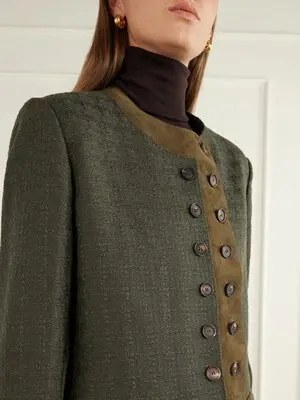 Giuliva Heritage The Lara Twill-trimmed Wool And Mohair-blend Bouclé Blazer - Green