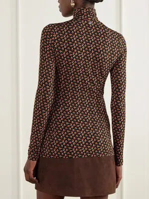 Rabanne Long Sleeved Top In Black Liberty Print Second Skin Jersey - No