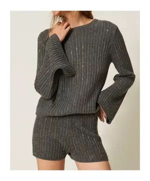 TWINSET Strass Ribbed Knitted Sweater
