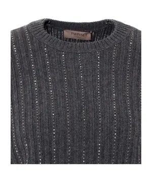 TWINSET Strass Ribbed Knitted Sweater