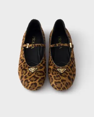 Prada Printed Leather Ballerinas - Honey