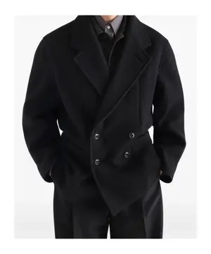 LEMAIRE Short Double-breasted Coat In Felted Wool And Alpaca Blend