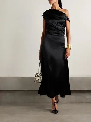 Staud Draped Silk-blend Midi Dress