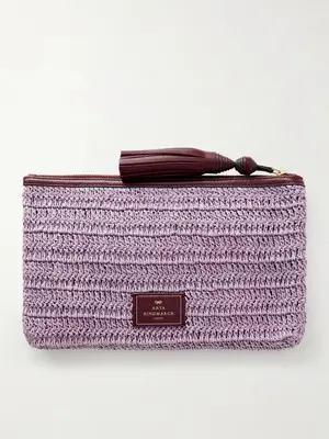 ANYA HINDMARCH Tasseled Leather-trimmed Raffia Clutch Bag