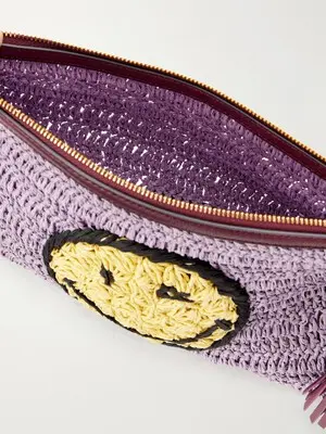 ANYA HINDMARCH Tasseled Leather-trimmed Raffia Clutch Bag