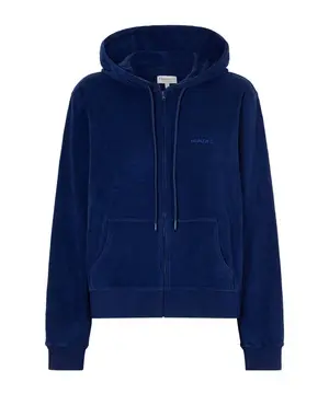 Hunza G Hooded Embroidered Cotton-terry Top Blue