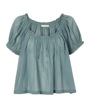 DÔEN Vintage Lace Trimmed Blouse - Blue