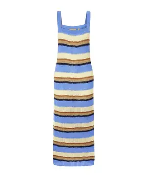 Guest In Residence Palazzo Striped Ribbed Silk And Linen-blend Midi Dress - Blue