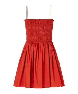 Matteau Shirred Organic Cotton-poplin Mini Dress - Red