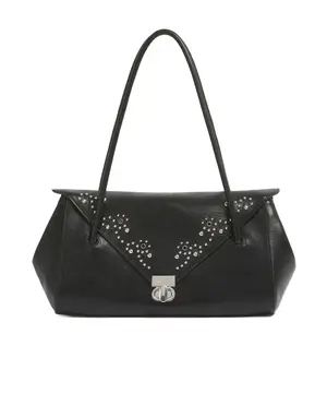 Marni Leather E/w Shoulder Bag With Studs - Black