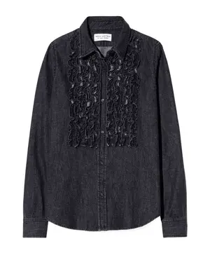 NILI LOTAN Denim Ruffle Shirt - Black