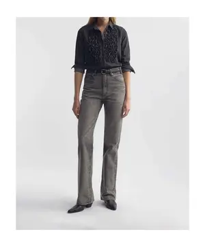 NILI LOTAN Denim Ruffle Shirt