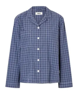 TEKLA Checked Organic Cotton Pajama Shirt - Blue