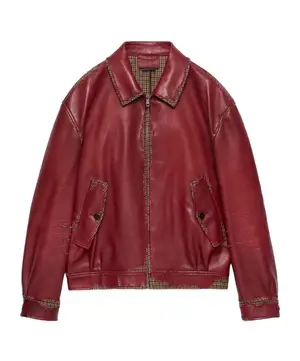 Prada Bonded Nappa Leather And Houndstooth Check Fabric Jacket